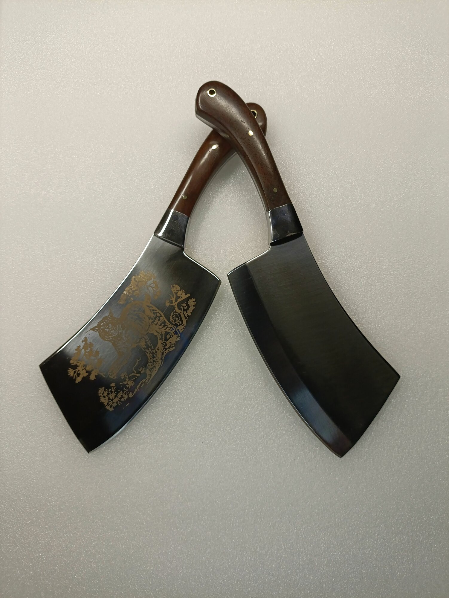 Нож топорик кухонный Рысь ручной работы сталь 65х13 дерево эбен