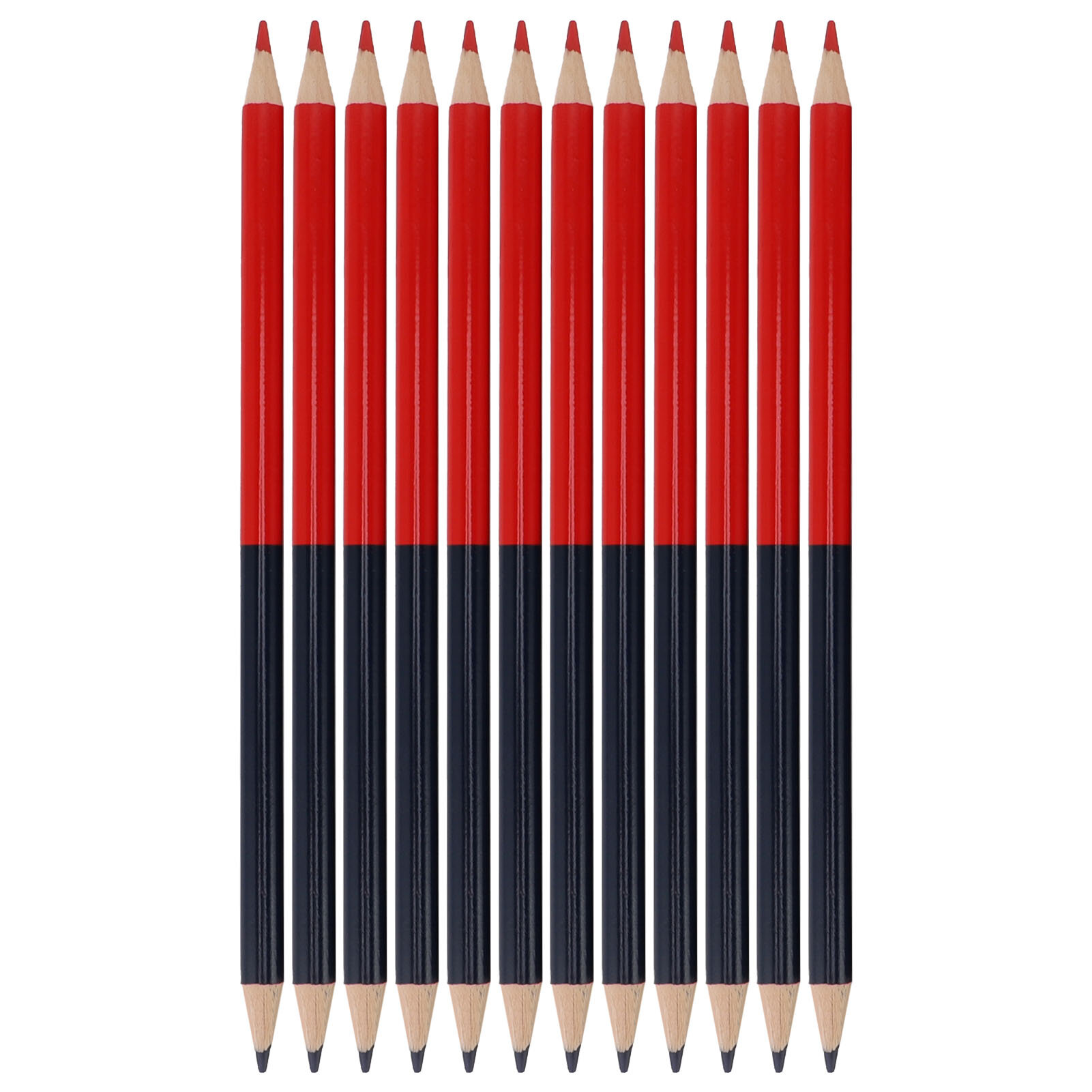 Набор из 12 двусторонних стираемых карандашей с предварительной заточкой для рисования, письма, проверки работ, выполнения домашних заданий. Карандаши красного и синего цвета.