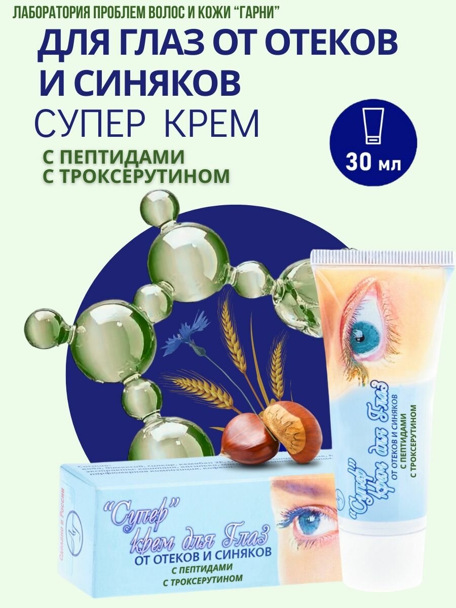 Крем для глаз ЛПВК Гарни от отеков и синяков с пептидами с троксерутином "Супер"