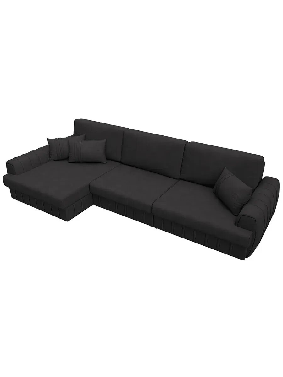 Большой угловой диван Монако, 337x93x163 см, спальное место 143х292 см, пружинный матрас, ящик для белья, угол слева, замша