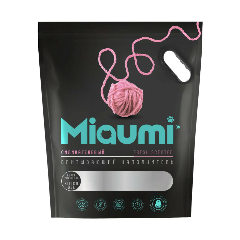 Miaumi Silica Gel Fresh Scented наполнитель силикагелевый впитывающий для кошачьего туалета, аромат свежести 7,6л(3,2кг)