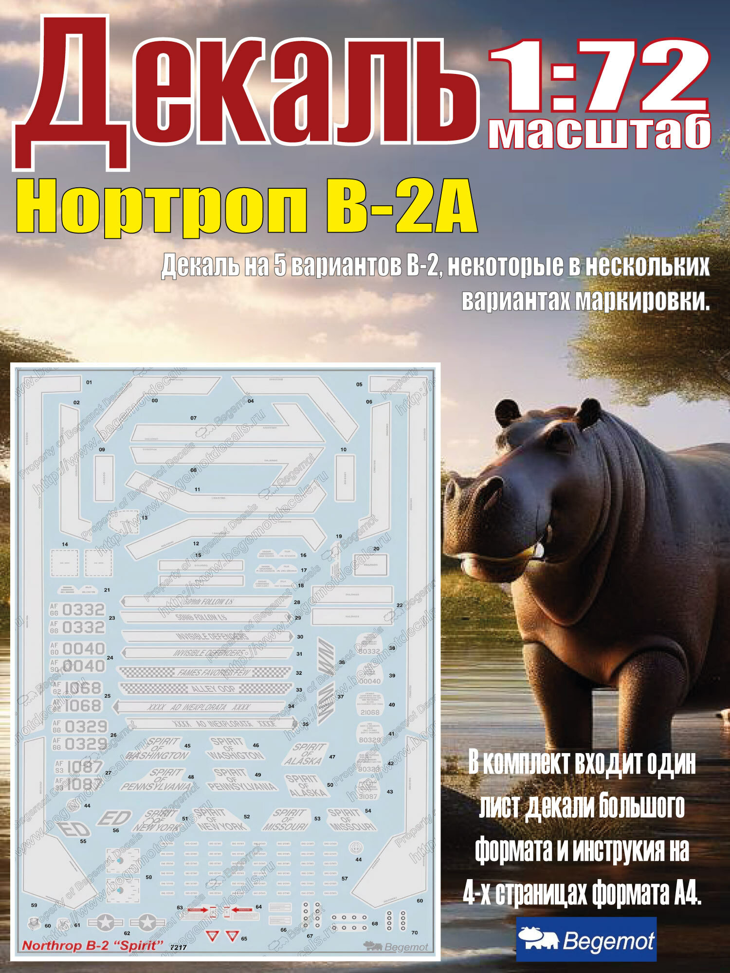 Декаль Нортроп В-2А. Масштаб 1:72