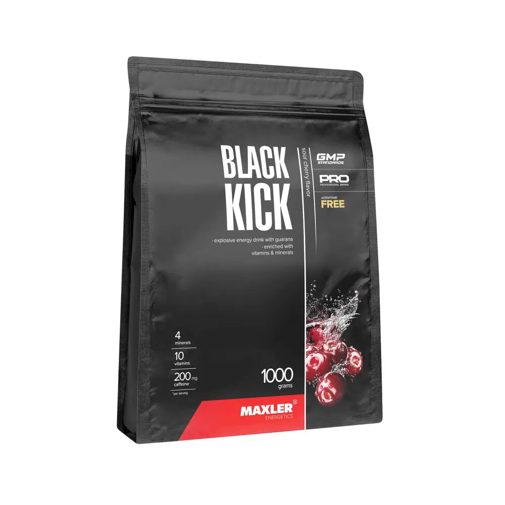 Энергетик с витаминами, гуараной и кофеином Maxler Black Kick, порошок, 1000 г - Вишня