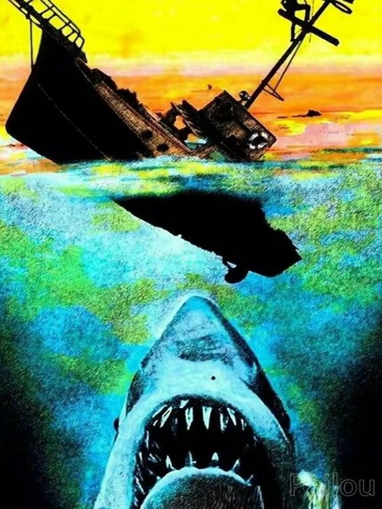 Набор для самостоятельной вышивки алмазами 5Dклассический фильм Челюсти - круглая алмазная мозаика размером 40x50 см для украшения стен дома,40X50CM, белый