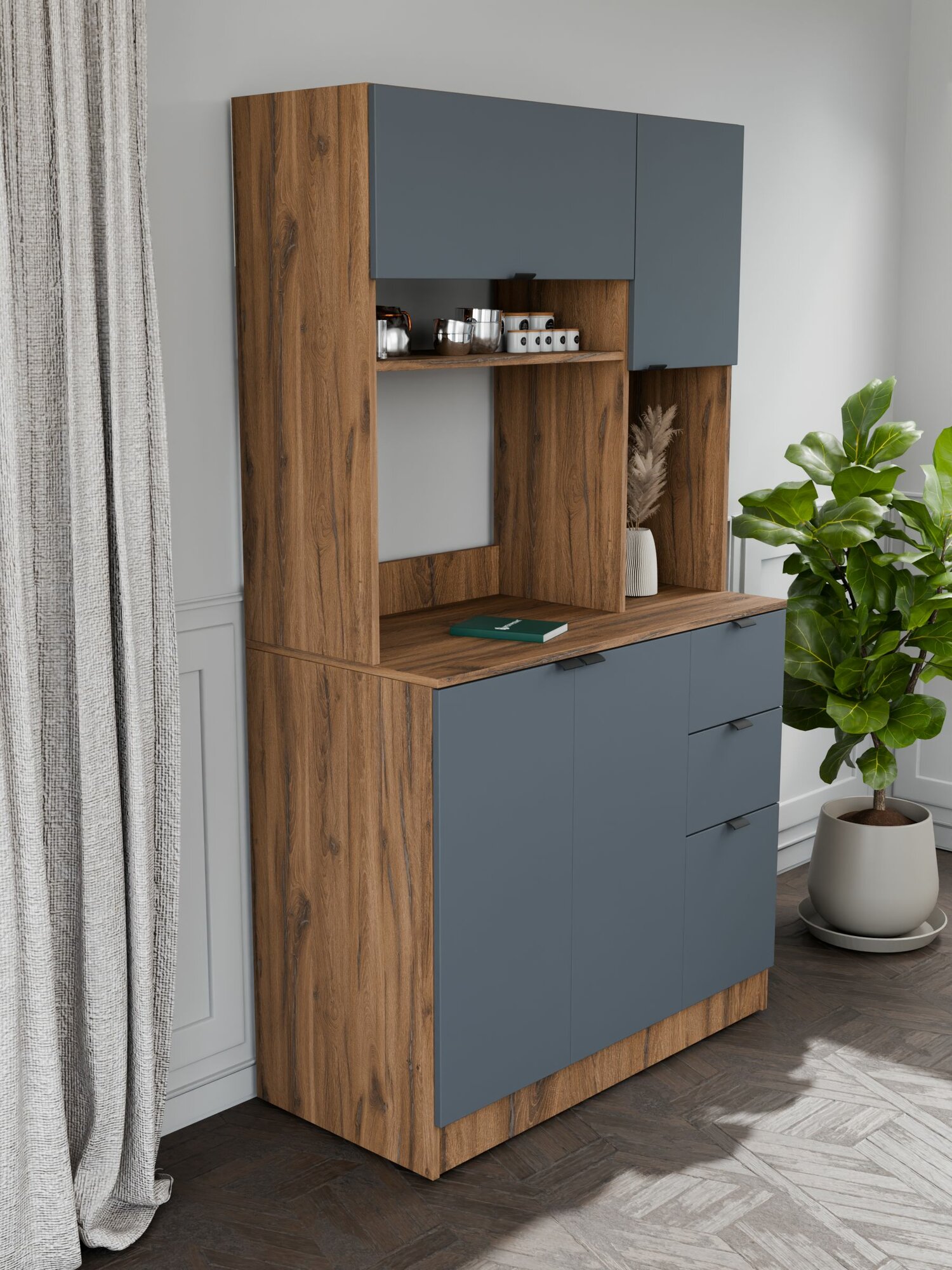 Изумлит Буфет Вилладж 100*180*48.4 см (ШхВхГ), дуб крафт табачный-графит