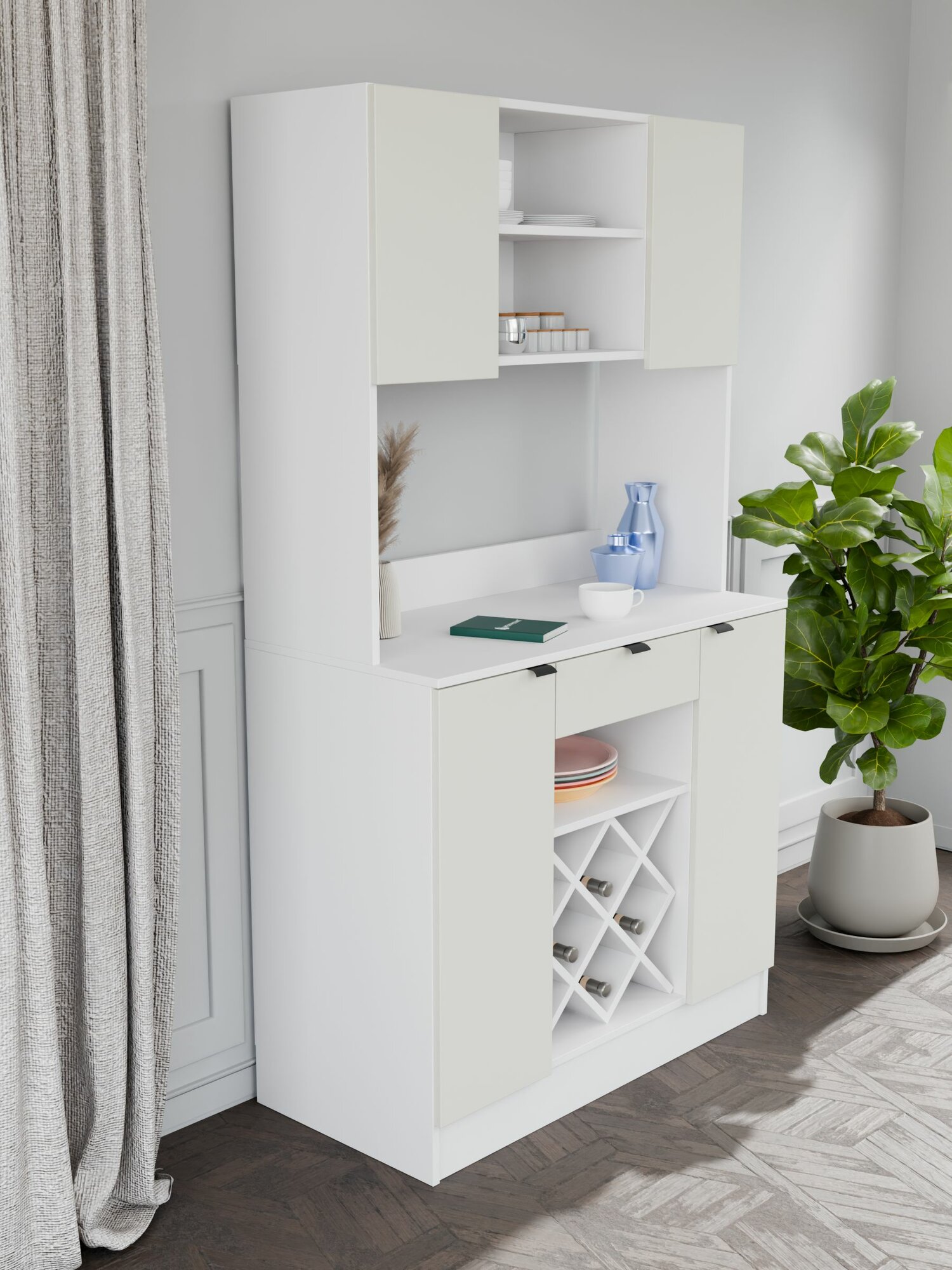 Изумлит Буфет Вилладж-2 100*180*48.5 см (ШхВхГ), белый-бежевый