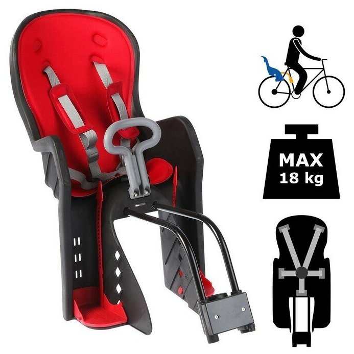 Детское велокресло BQ-9-1 на раму, заднее велосипедное кресло для ребенка, пятиточечные ремни безопасности, цвет черный