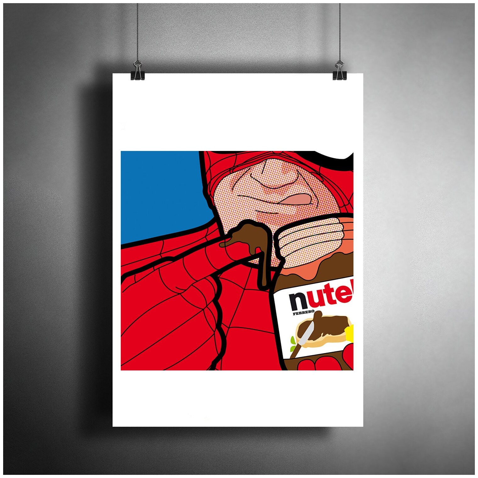 Постер плакат для интерьера "Поп-Арт: Человек-паук и Nutella. Spider-man Art" / Декор комнаты. Подарок другу. A3 (297 x 420 мм)