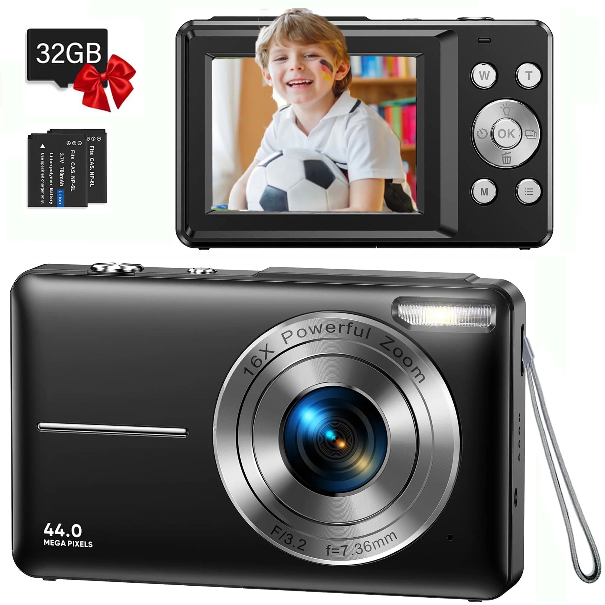 Цифровая камера FHD1080P 44MP Vlogging Camera для детей 2.4" LCD экран Маленькая видеокамера с 32G картой