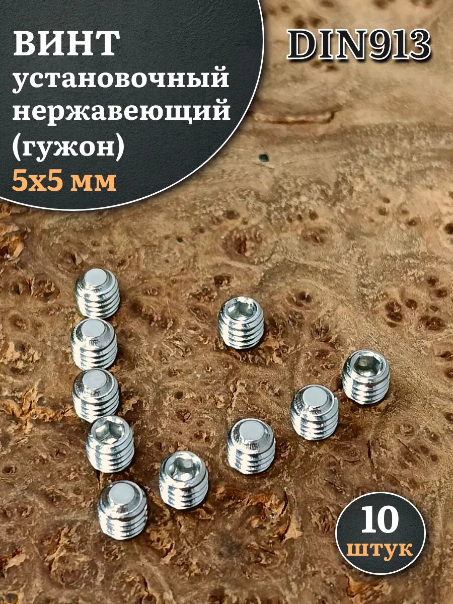 Винт установочный нержавеющий 5х5 DIN913 (гужон), 10 шт.