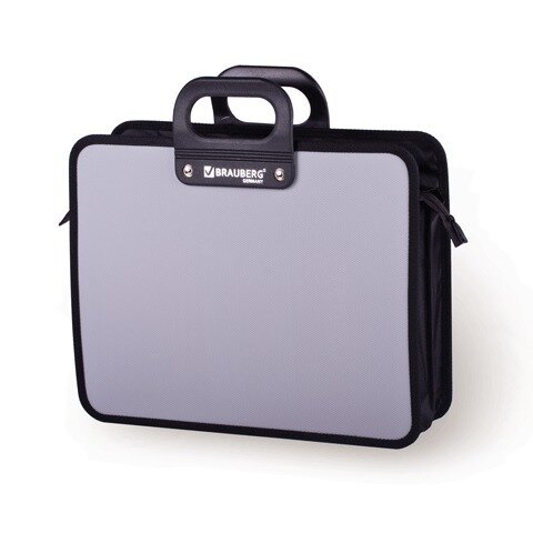 Портфель пластиковый Brauberg Премьер А4 390х315х120 мм, 3 отделения, на молнии, серый (223083)