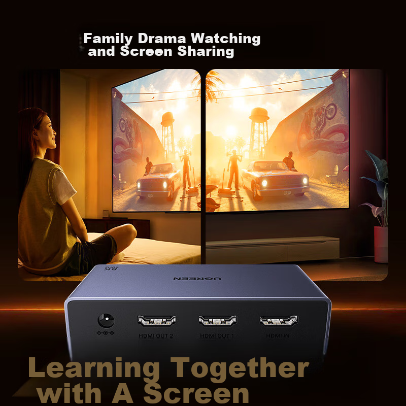 Lulian HDMI 2.1 Splitter, 8K 60Hz Dual-Screen Simultaneous Display, One-To 1-In Video Splitter, Laptop to TV Monitor Projector, 25149