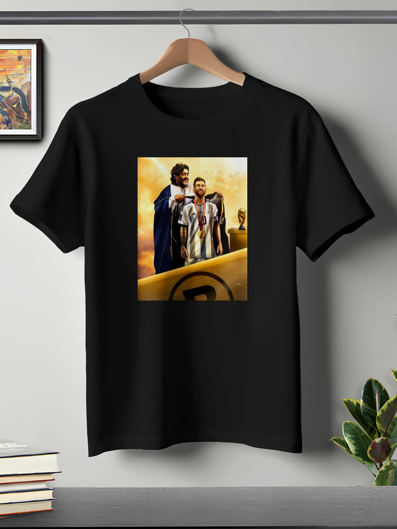 Футболка  Детская ONEQ 128 (8-9) размер с принтом Марадона и Месси, черная