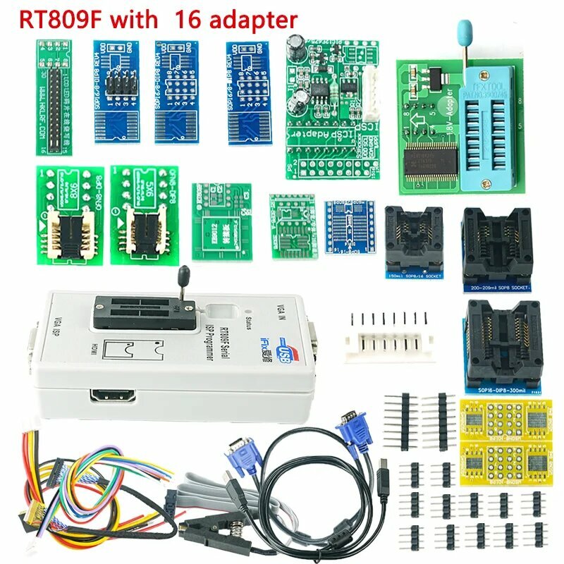Программатор RT809F ISP + 16 адаптеров, программатор Bios Icsp RT809 с ЖК-дисплеем и Usb-чипом, программатор Eeprom, адаптер NAND TSOP48