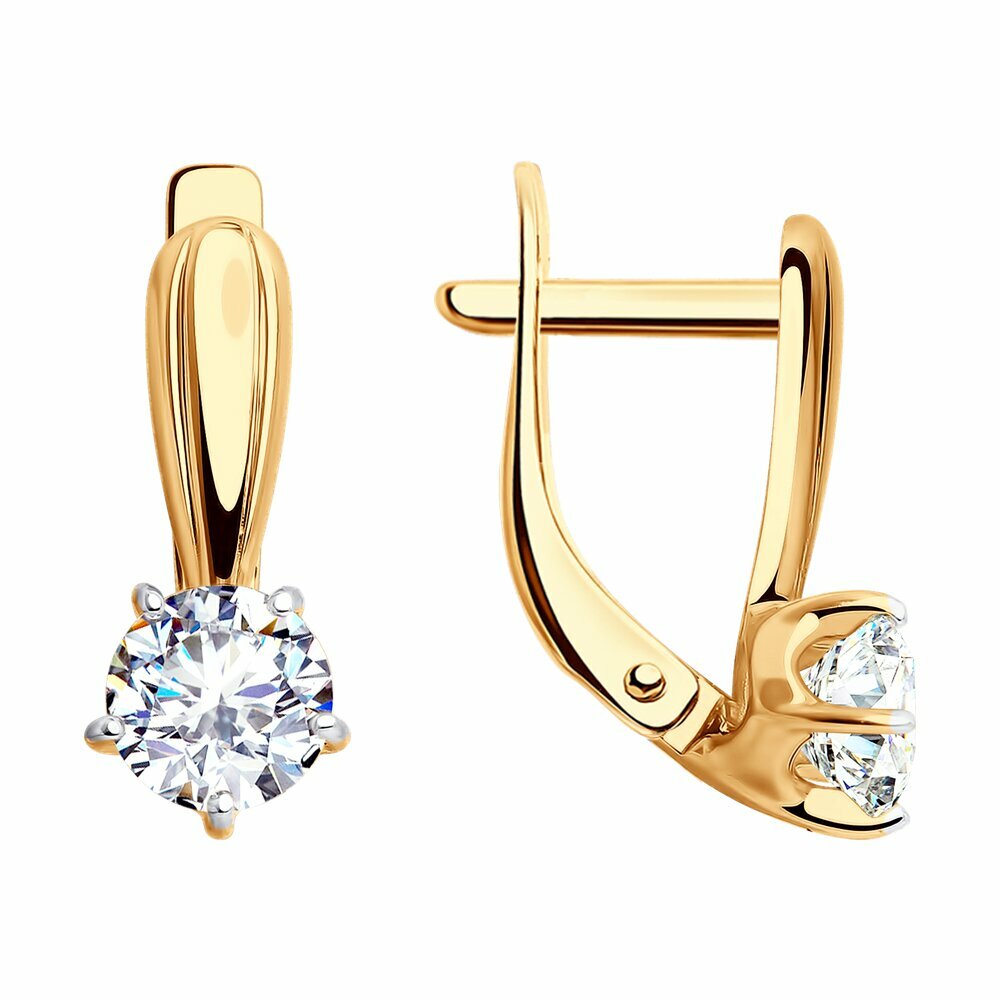 Серьги, золото, 585 проба, фианит