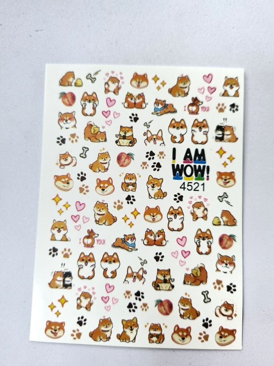 Наклейки для ногтей, слайдеры водные для маникюра и педикюра, милые собачки корги и сердечки