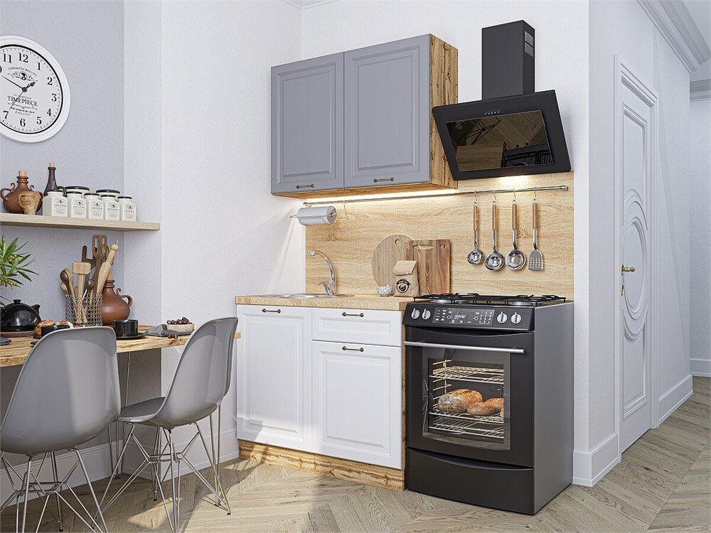 VVT Кухонный гарнитур модульный Ницца-05, каркас ЛДСП Дуб Вотан, фасад МДФ Графит/Белый, 2140*1000*600