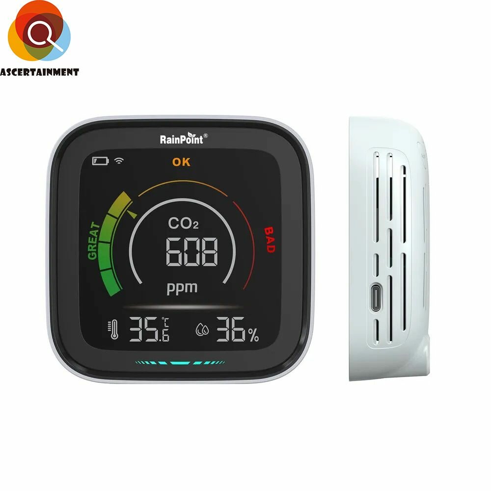 Датчик-детектор углекислого газа (CO2), температуры и влажности Rainpoint HCS530 (WiFi Homgar) с ЖК дисплеем