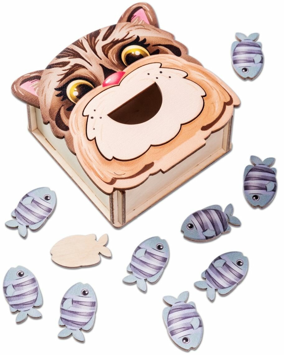 Логопедическая игра Smile Decor "Накорми котика", дидактическое игровое пособие из дерева на активизацию, развитие и постановку речи