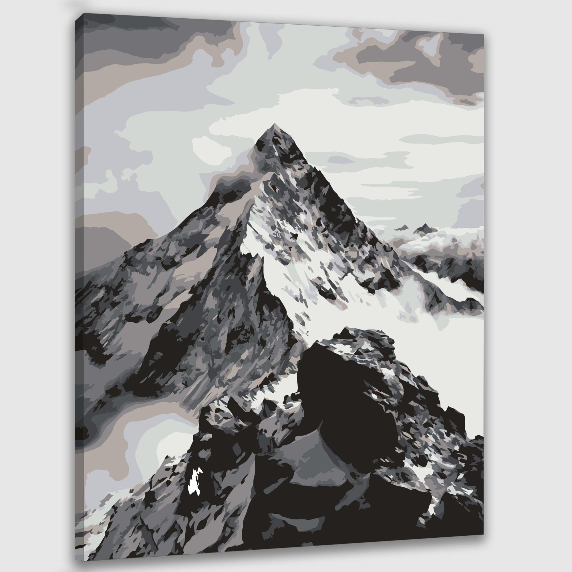 Картина по номерам 40x50 см, черно-белая фотография, вид с вершины горы, резкие контрасты, драматическое освещение