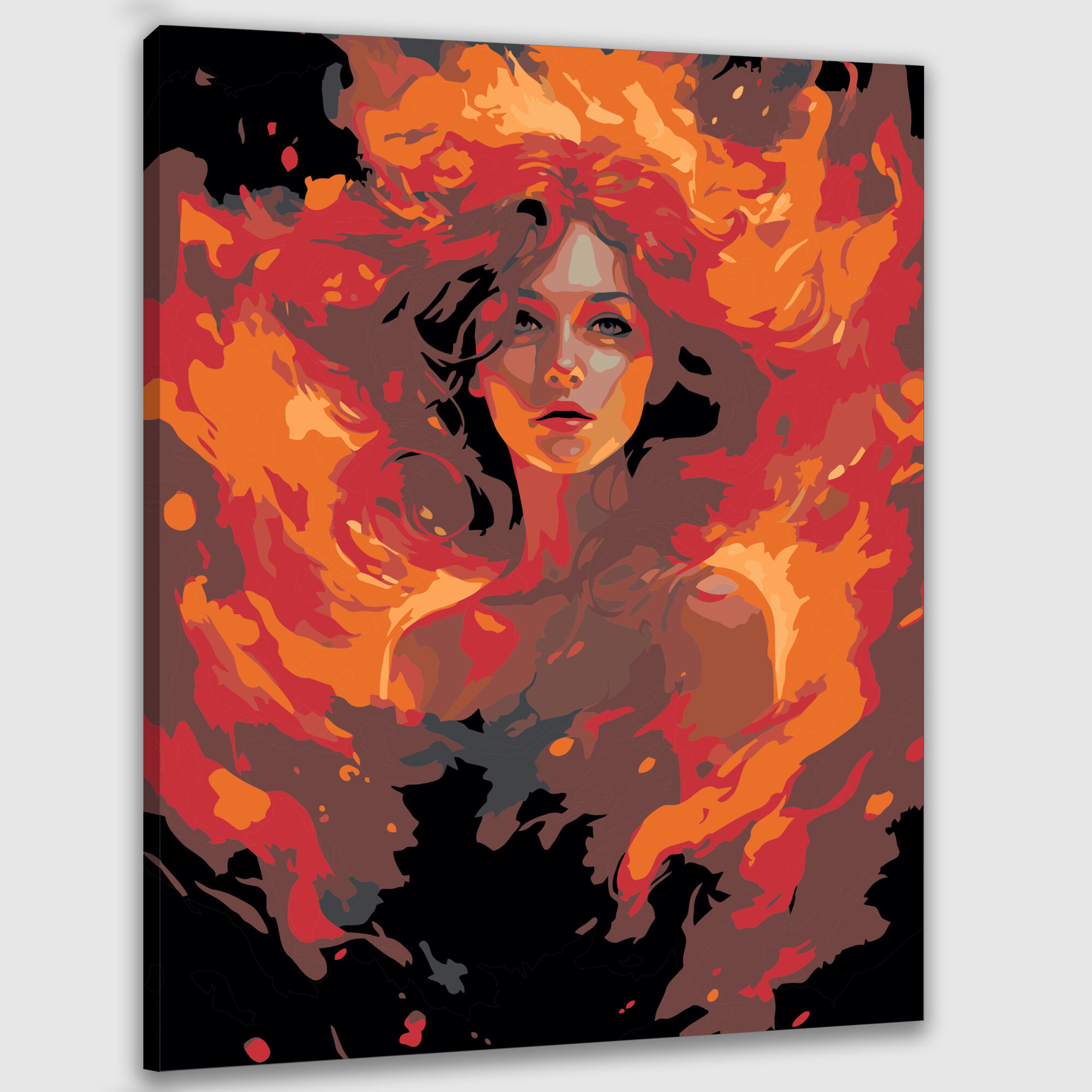 Картина по номерам 40x50 см, яркая, цифровая картина, молодая девушка, огненная аура, страсть, желание, горящие глаза