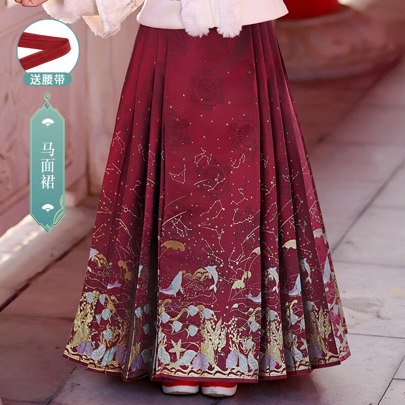 Плащ Ханфу, для девочек, с меховым воротником, утепленный, красный