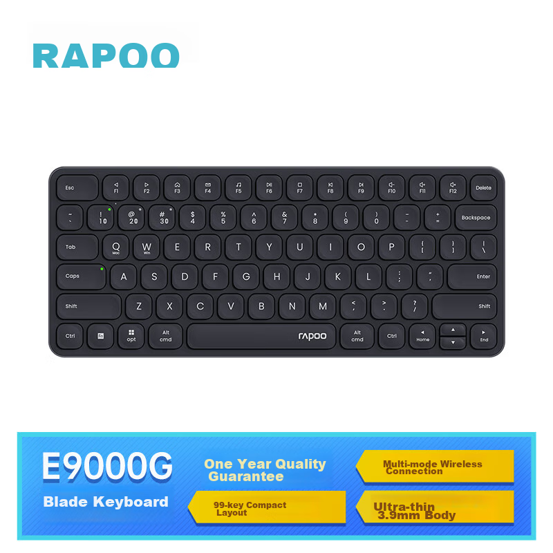 Rapoo E9000G Upgraded Version, 78-Key Wireless/Bluetooth Multi-Mode Keyboard, Ultra-Thin Compact Portable Wireless Keyboard, Computer Laptop Business Office Keyboard, Dark Gray