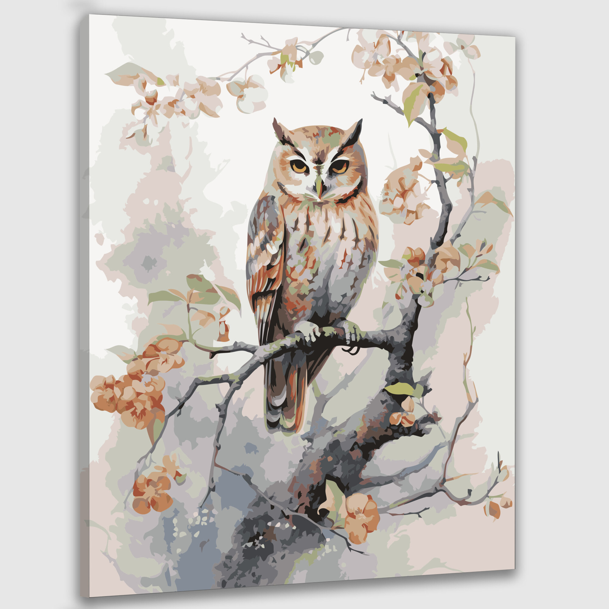 Картина по номерам 40x50 см, акварель, картина, сова, старая, мудрая, ветка, глаза, богатство знаний, мазки кисти