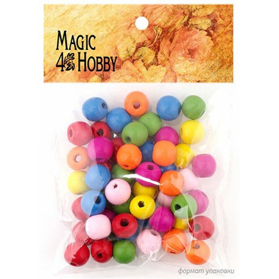 Бусины деревянные детские MAGIC HOBBY MG-B 119 цв. ассорти уп.40г (180+-3 шт.) ?8 мм, in ?1,5мм