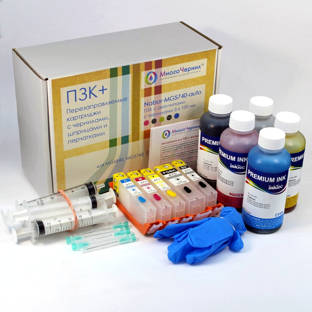 Набор перезаправляемых картриджей ПЗК с чернилами InkTec для Canon PIXMA MG6840, MG5740, TS5040, TS6040 (PGI-470, CLI-47