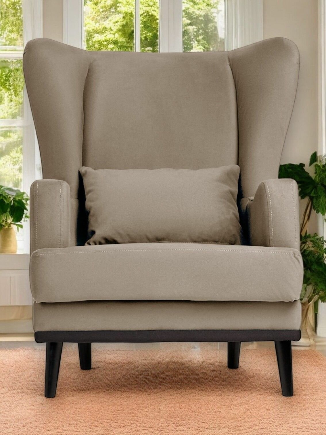 Кресло Оскар мягкое для отдыха дома, на ножках, велюр Zara Light, 75х85х90 (ШхГлхВ)