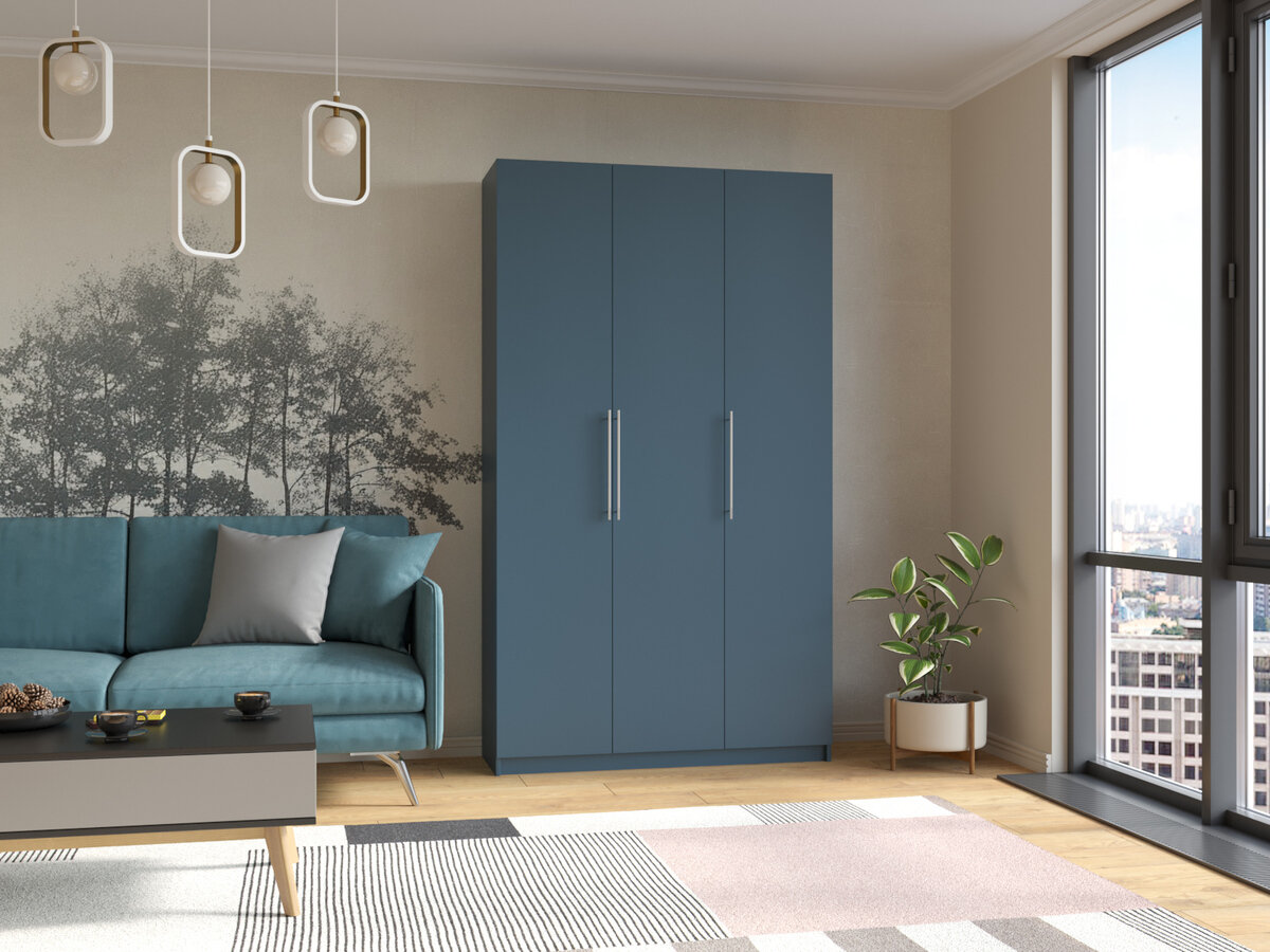 Шкаф распашной Калифорния-3 Альби Полуночно-синий для одежды трехдверный 140*200*40