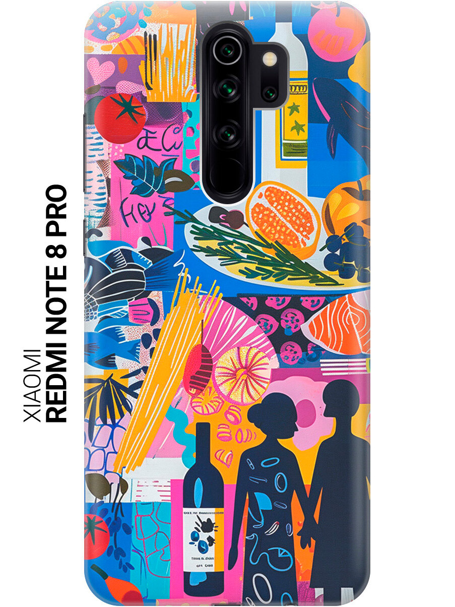 Силиконовый чехол на Xiaomi Redmi Note 8 Pro с принтом "Гастрономический коллаж"