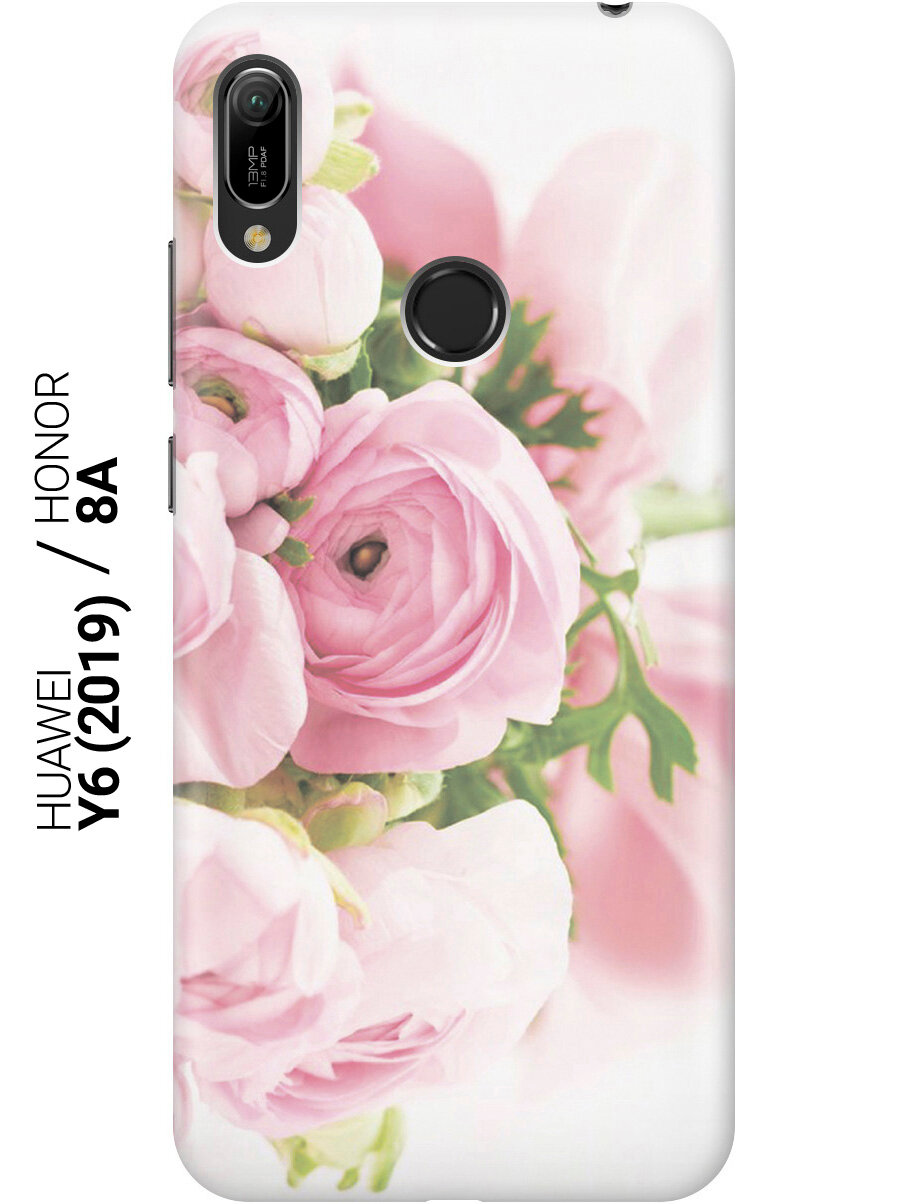 Силиконовый чехол на Honor 8A, 8A Pro, Huawei Y6 (2019), Y6 Prime (2019), Хонор 8а, 8а Про, Хуавей У6 2019, У6 Прайм 2019 с принтом "Розовые розы"