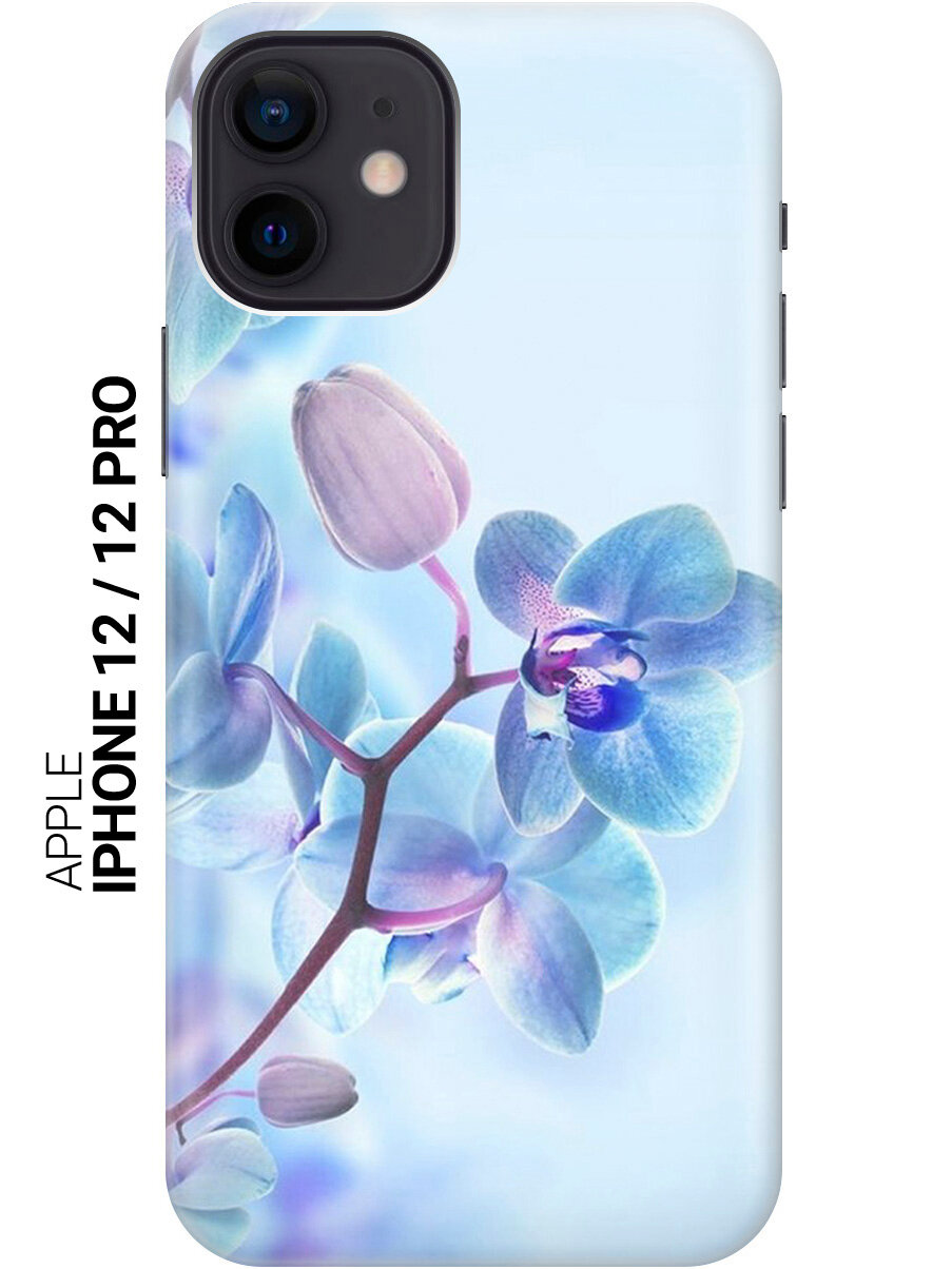 Силиконовый чехол на Apple iPhone 12 / 12 Pro / Эпл Айфон 12 / 12 Про с рисунком "Синий цветок на синем"
