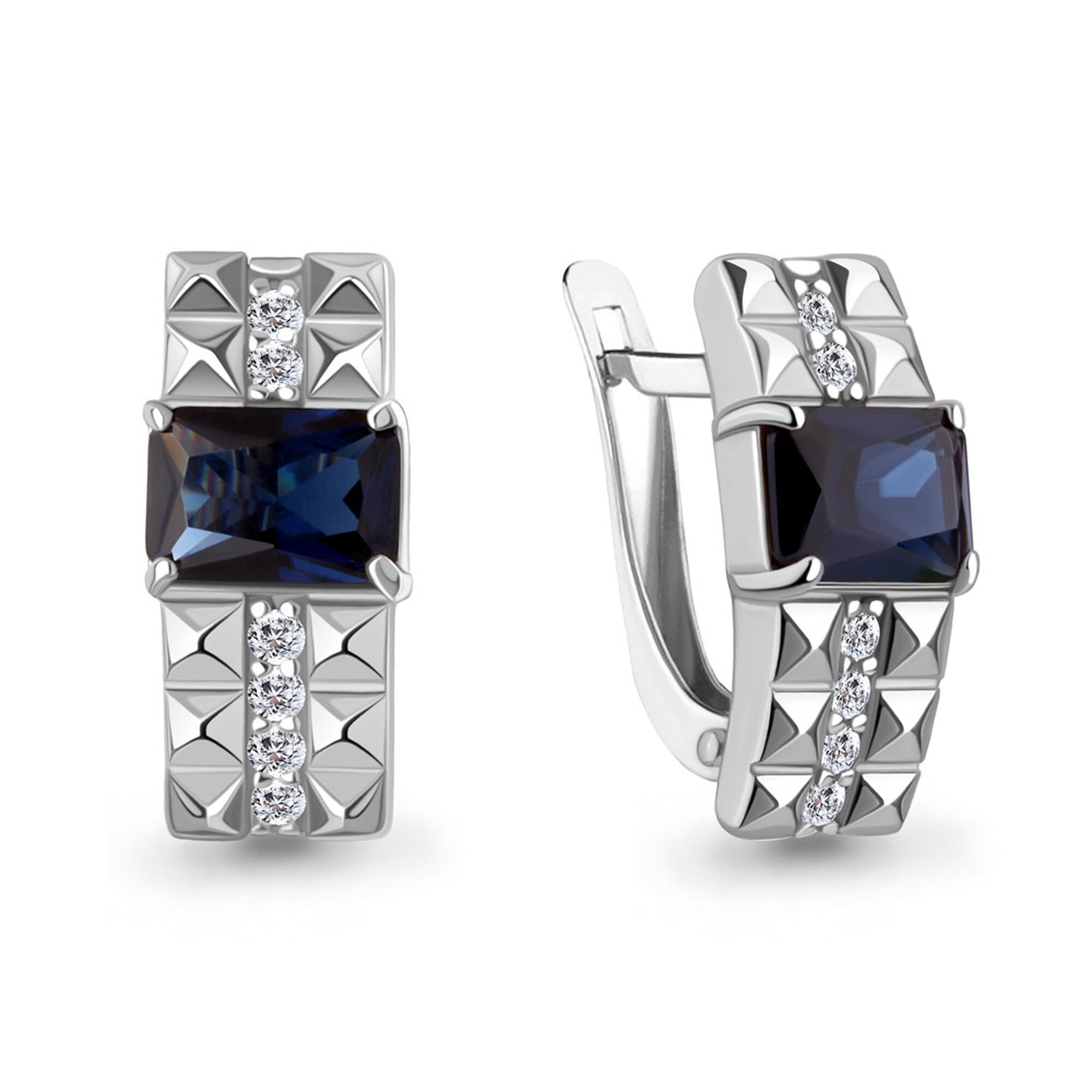 Серьги, серебро, 925 проба, родирование, фианит, сапфир синтетический