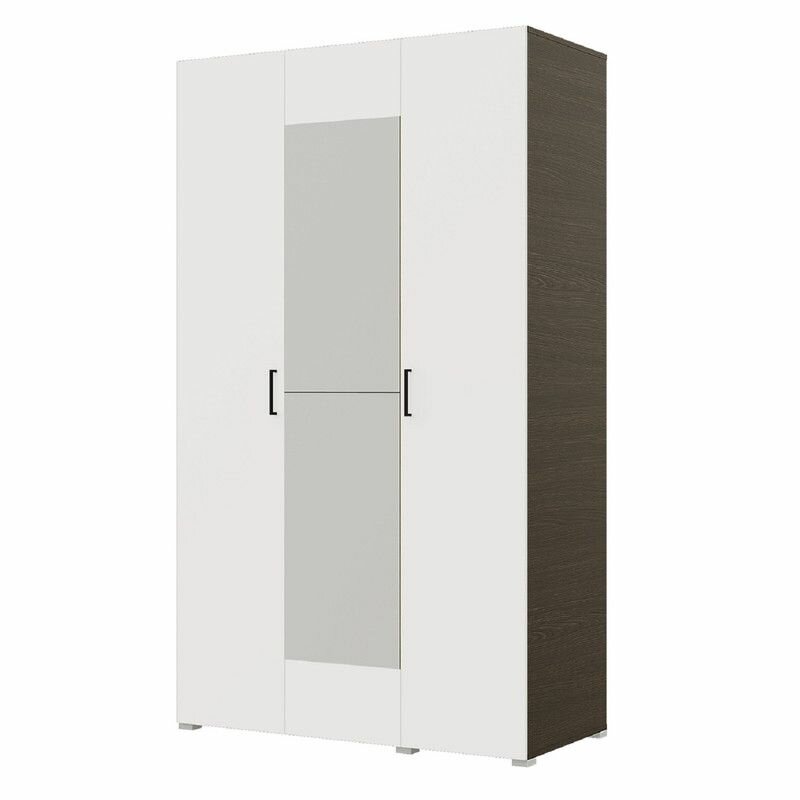 Шкаф 3ств 1200 Бостон с зеркалом, цвет Венге/Белый (штанги)