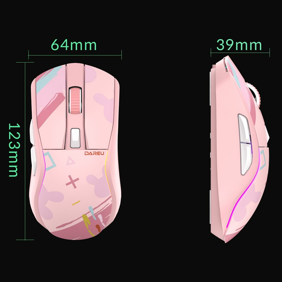 DAREU Игровая мышь проводная A950, розовый