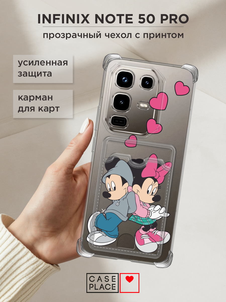 Чехол на Infinix Note 50 Pro (Инфиникс Нот 50 Про) с картой и принтом Микки Маус