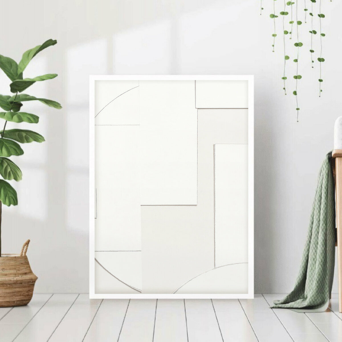 Постер "Графическая абстракция в светлых тонах" 40x50 в белой рамке для интерьера на стену