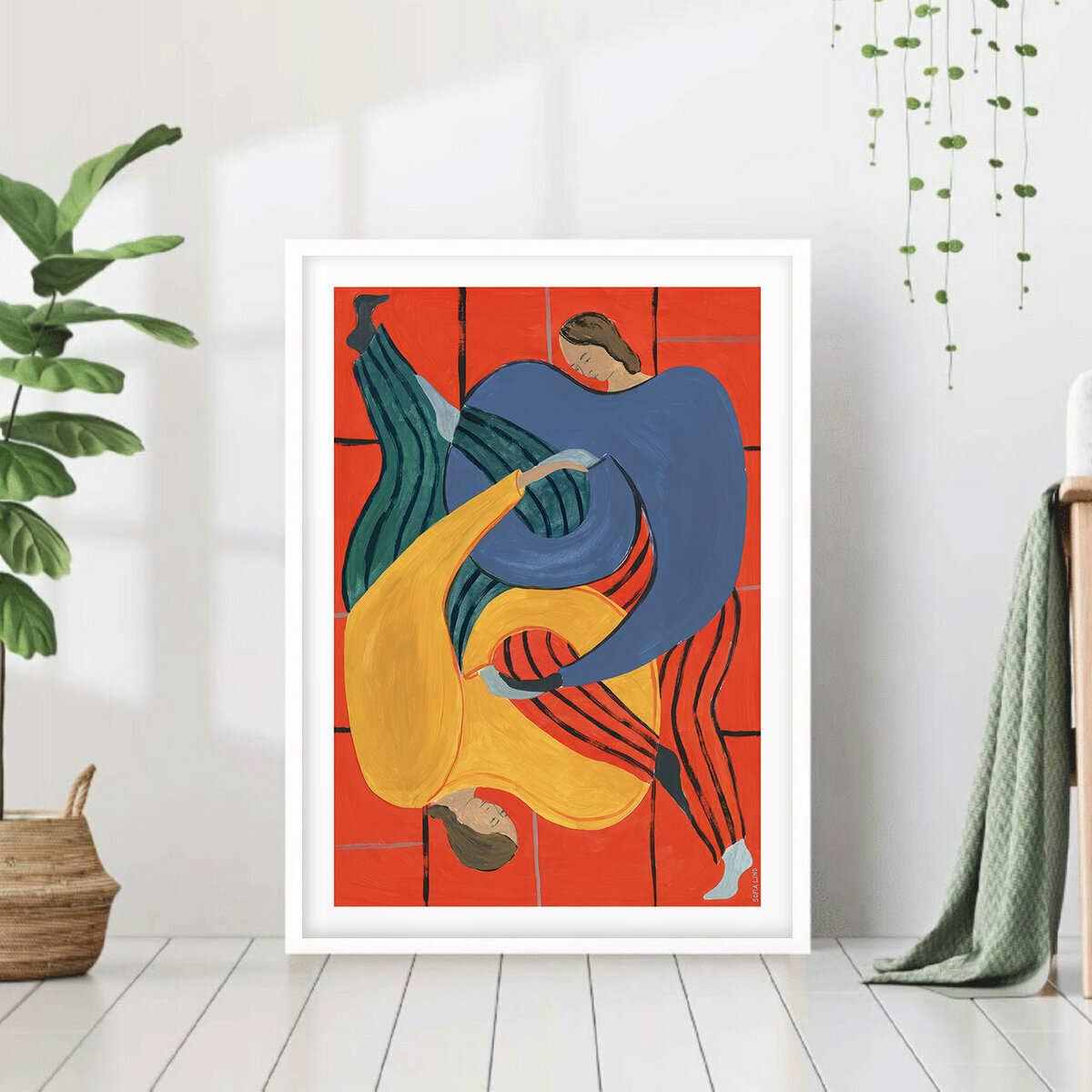 Постер "София Линд девушка на красном " 50x70 в белой рамке для интерьера на стену