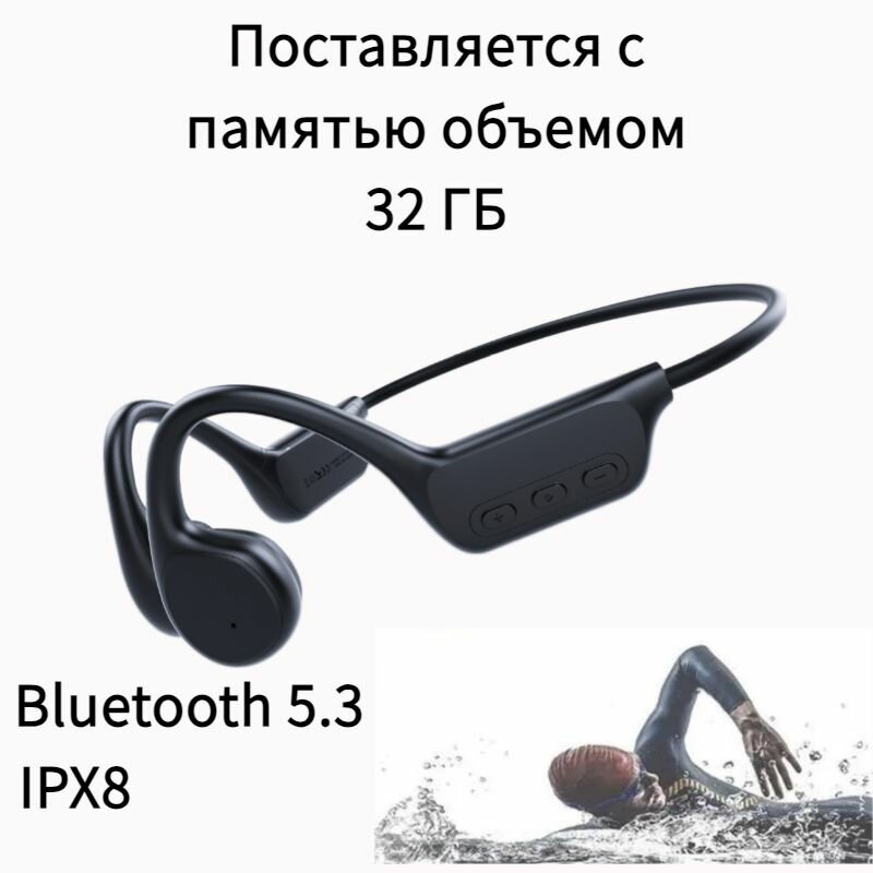 Bluetooth-гарнитура с костной проводимостью, встроенная память 32G, водонепроницаемость IPX8, беспроводная гарнитура, подходящая для плавания и фитнеса
