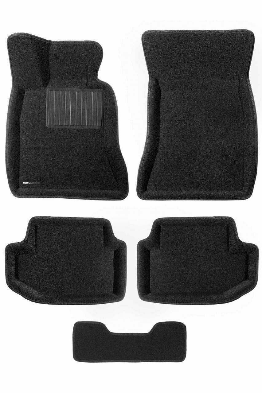 Коврики текстильные 3D Euromat для BMW 5 F10 (рестайлинг 2013-2017) (Евромат 3Д для БМВ 5 серия Ф10), с полиуретановым подпятником, черные