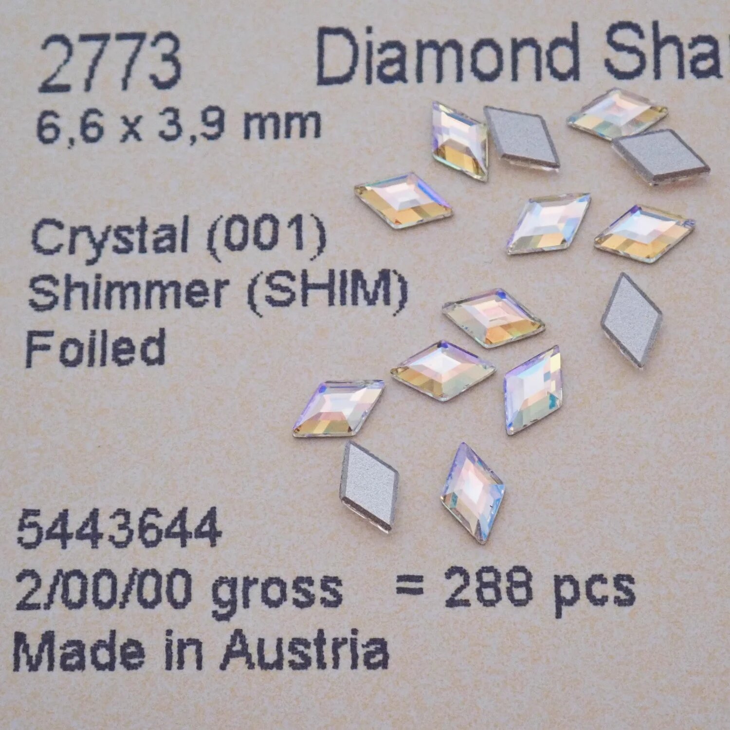Кристаллы Swarovski 2773, 6.6x3.9mm, Crystal 001 SHIM F