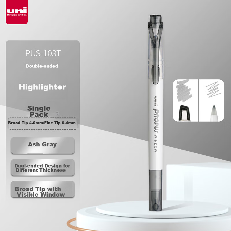 Mitsubishi (Uni) Dual-Tip Highlighter Pen, Student Homework Journal Drawing Marker Pen, Colorful Pen, Fine 0.4mm Thick 4mm, PUS-103T, 1 Pen/pack, Smoke Gray