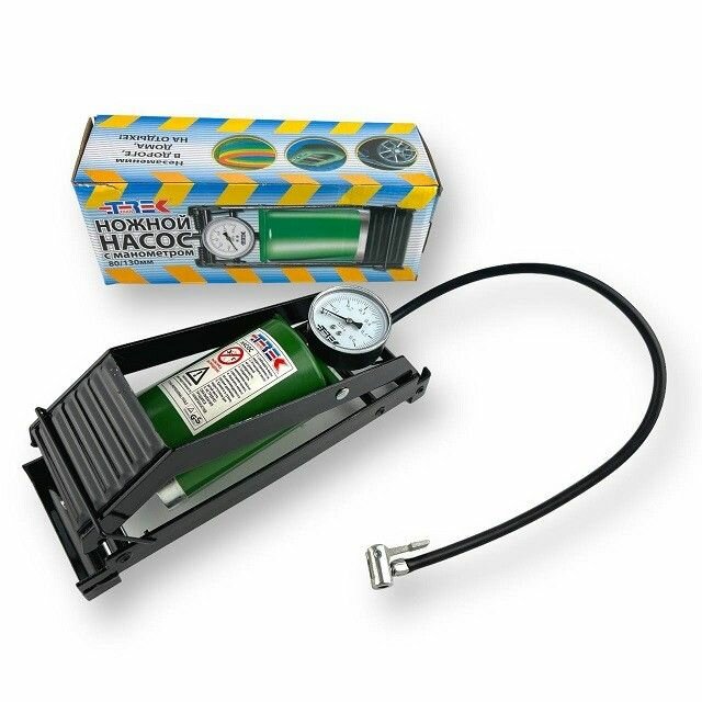 Насос ножной с манометром одинарный 80/130 мм зеленый