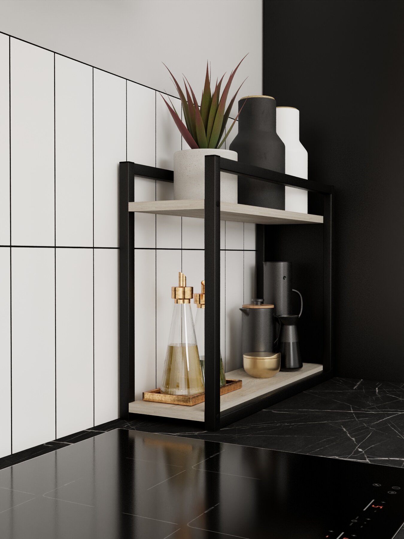 Столик придиванный IamLoft 2 полки, 60х19х45 см, ЛДСП, металл, открытый, максимальная нагрузка 25 кг — фото 1