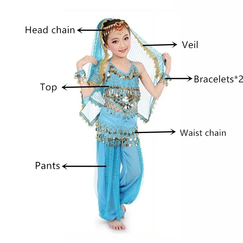 Детский набор костюмов для танца живота Yi Na Sheng Wu L, Blue 7 pcs