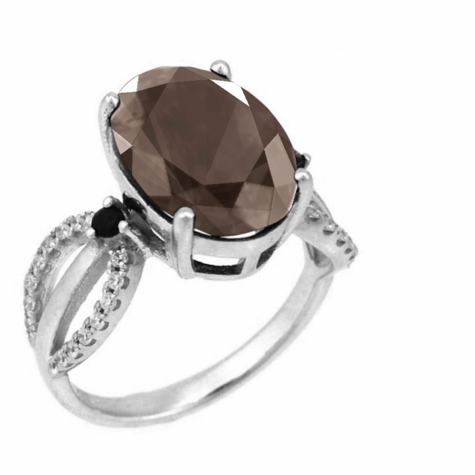 Кольцо тонкое, серебро, 925 проба, родирование, раухтопаз, фианит