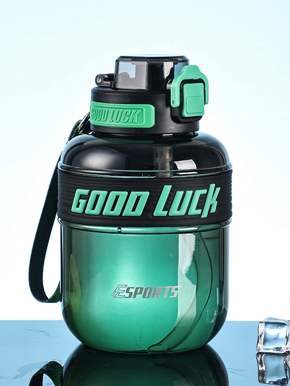 Бутылка для воды (0,6 л.) "Good luck", чёрно-зелёная